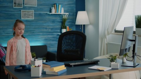 Little Girl Sitting Desk Using Computer Stock Footage Video (100% ...