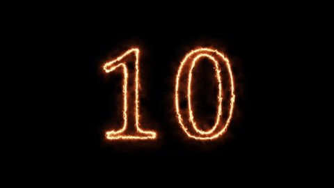 Number 10 Fire Animation On Black Stock Footage Video (100% Royalty ...