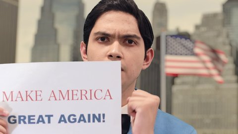 Patriotic Handsome American Guy Holding Banner Stock Footage Video (100 ...