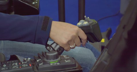 Closeup Driver Controls Car Joystick Worker Stock Footage Video (100% ...