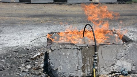 Burning Pool Fire Drill Practice Fire Stock Footage Video (100% Royalty ...