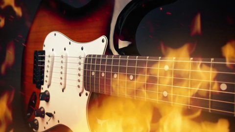 Electric Guitar Flames Heavy Metal Concept Stock Footage Video (100% ...