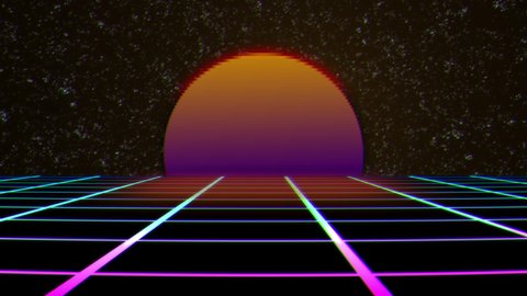 Abstract 80s Retro Neon Grid Sunset Stock Footage Video (100% Royalty ...