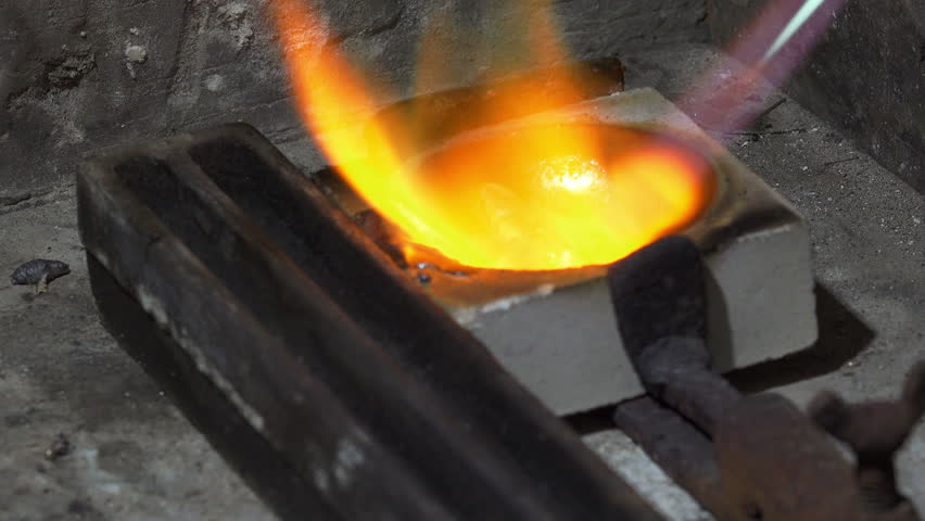 goldsmith melting metal silver gold gas Stock Footage Video (100% ...