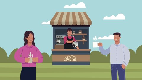 Coffee Shop Animation Workers Clients Scene Stock Footage Video (100% ...