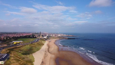 Aerial Shot Tynemouth Long Sands Beach Stock Footage Video (100% ...
