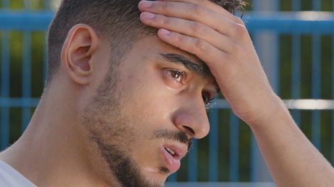 Tired Sweaty Arabic Hispanic Guy Wipes Stock Footage Video (100% ...