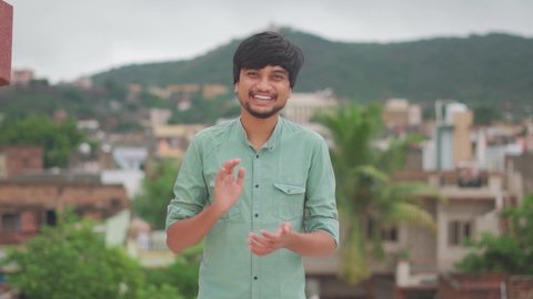 Portrait Young Indian Man Clapping Front Stock Footage Video (100% ...