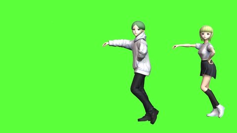 Anime Girls Dancing On Green Screen Stock Footage Video (100% Royalty ...