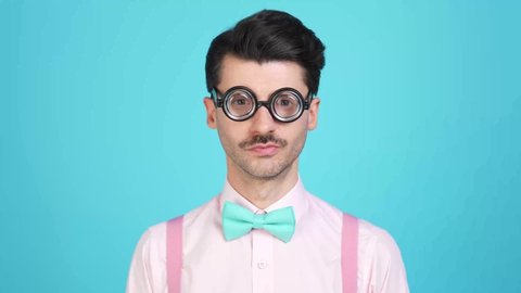 Funny Crazy Geek Guy Show Grimaces Stock Footage Video (100% Royalty ...