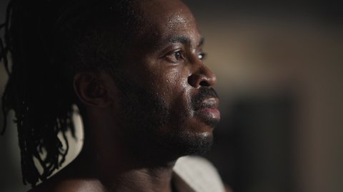 Closeup Perspiring Face African American Sportsman Stock Footage Video ...