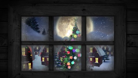 Wooden Window Frame Against Snow Falling Stock Footage Video (100% ...