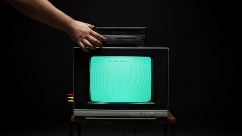 Old Retro Square Television Blue Screen Stock Footage Video (100% ...