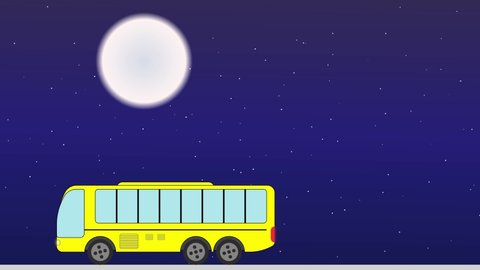 Bus Driving Night Glowing Moon Animation Stock Footage Video (100% ...