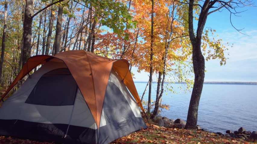 tent camping along lake gogebic autumn Stock Footage Video (100% ...