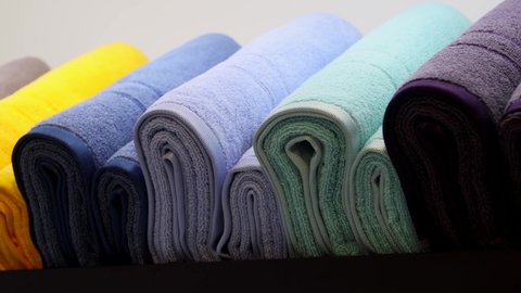 Different Color Towels On Counter Store Stock Footage Video (100% ...