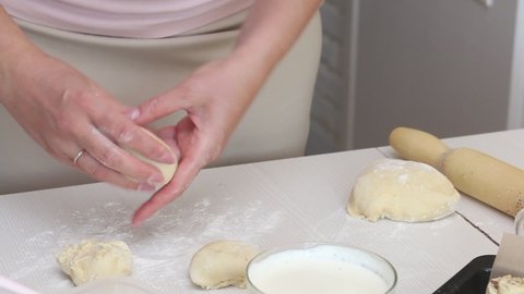 Woman Kneads Lump Dough Baking Buns Stock Footage Video (100% Royalty ...