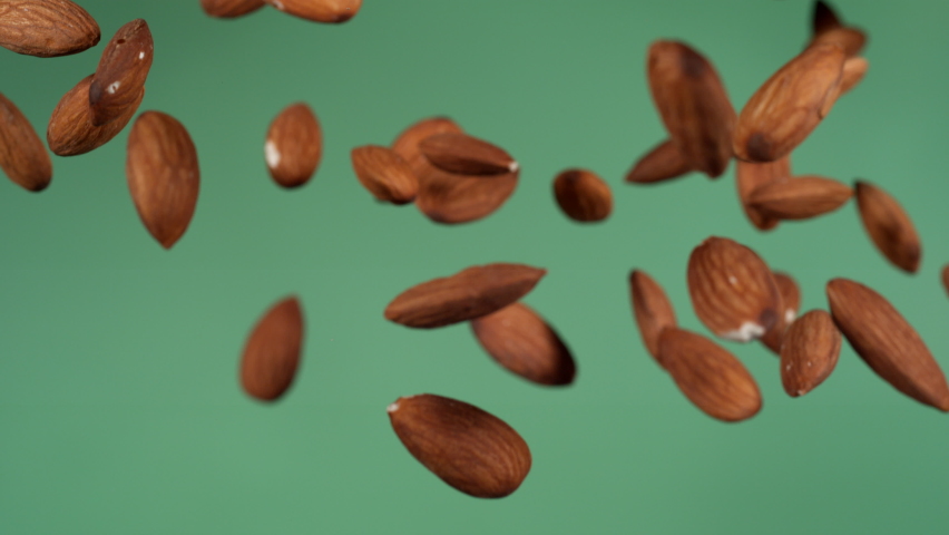 almonds flying slow motion green screen Stock Footage Video (100% ...