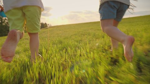 Bottom View Children Running Barefoot On Stock Footage Video (100% ...