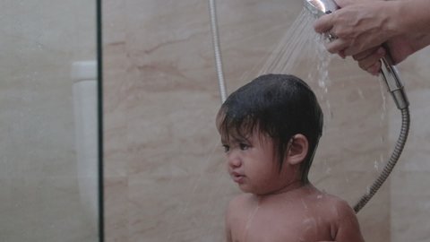 Asian Toddler Taking Shower Bathroom Stock Footage Video (100% Royalty ...
