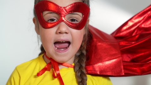 Girl Superhero Portrait Face Feminism Happy Stock Footage Video (100% ...