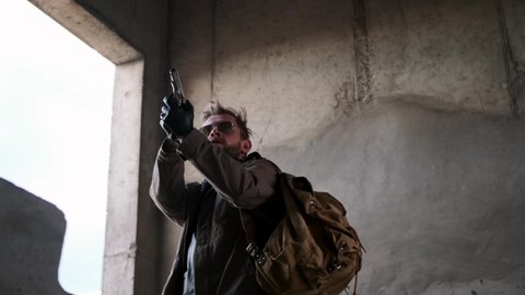 Undercover Policeman Wearing Glasses Breaks Into Stock Footage Video ...