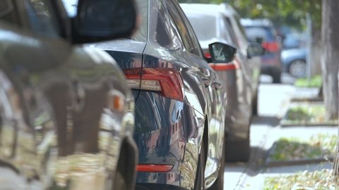 City Traffic Cars Parked Line On Stock Footage Video (100% Royalty-free ...