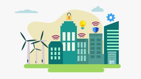 Smart City Animation Modern Buildings Wireless Stock Footage Video (100 ...