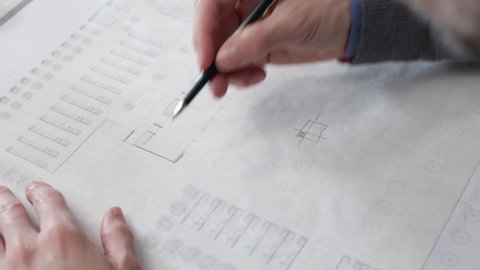 Architect Drawing Plan On Tracing Paper Stock Footage Video (100% ...