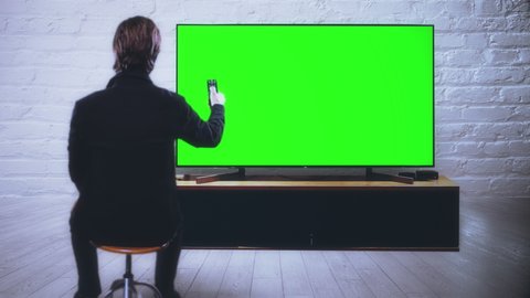 Changing Channels Green Screen Television Man Stock Footage Video (100% ...