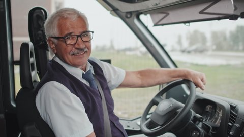 Medium Portrait Cheerful Senior Bus Driver Stock Footage Video (100% ...