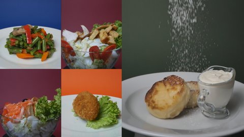 Readymade Food Rotating Plates On Colored Stock Footage Video (100% ...