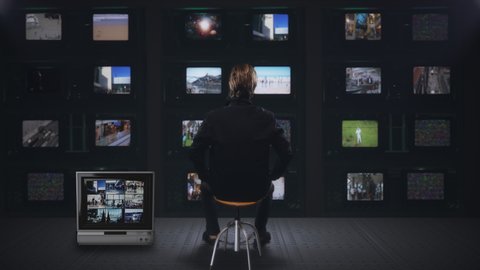 Security Cameras Control Room Man Watching Stock Footage Video (100% ...