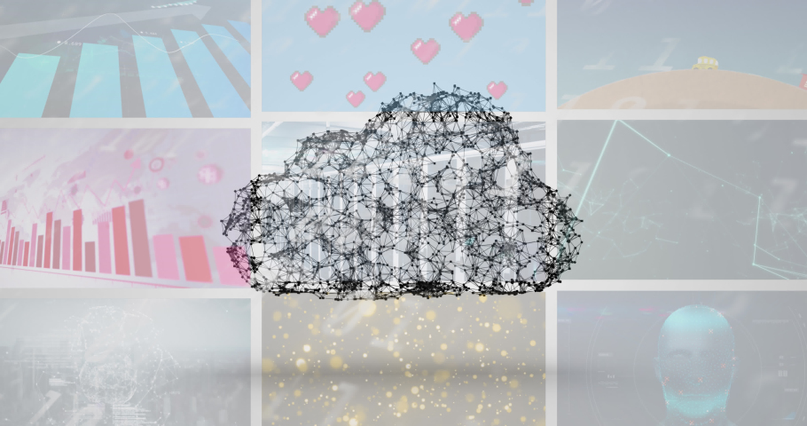 Animation Digital Cloud Data Processing On Stock Footage Video (100% ...