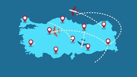 Planes Routes Flying Over Turkey Map Stock Footage Video (100% Royalty ...