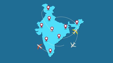 Planes Routes Flying Over India Map Stock Footage Video (100% Royalty ...