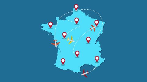 Planes Routes Flying Over France Map Stock Footage Video (100% Royalty ...