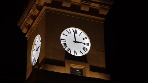 Illuminated Clock Strikes 3 Midnight Minute Stock Footage Video (100% ...