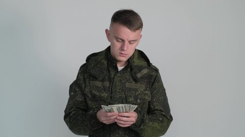 Young Soldier Uniform Counting Money Looking Stock Footage Video (100% ...