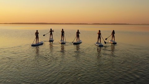 Group Girls On Water Simultaneously Rowing Stock Footage Video (100% ...