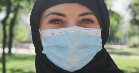 Portrait Muslim Woman Medical Mask Closeup Stock Footage Video (100% ...