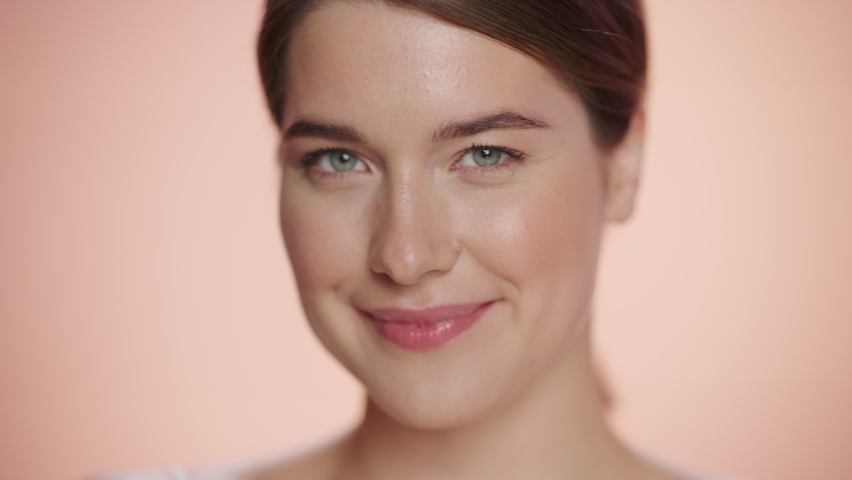 Close Female Beauty Portrait Happy Caucasian Stock Footage Video 100