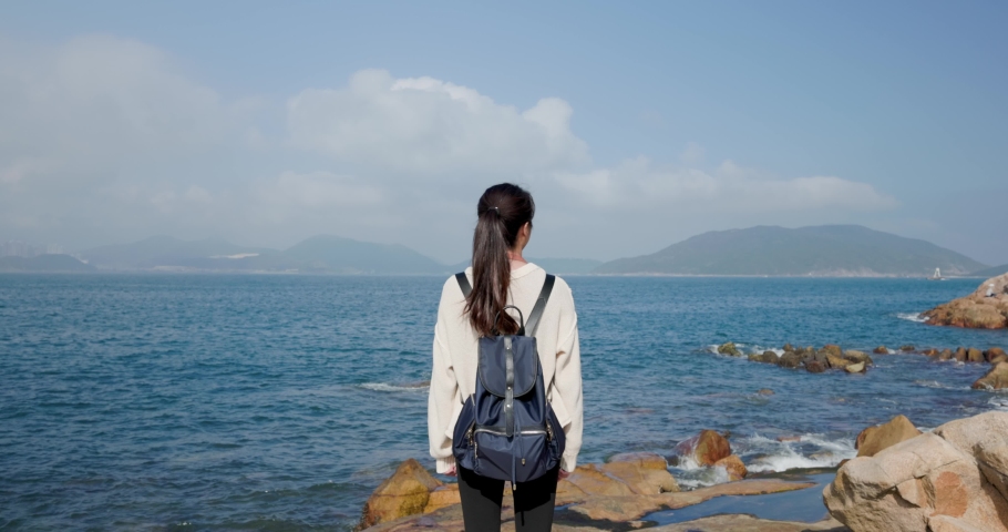 woman look sea wave Stock Footage Video (100% Royalty-free) 1082114309 ...