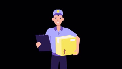 Delivery Concept Animation Male Courier Package Stock Footage Video ...