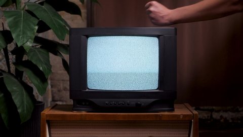 Man Hitting Old Tv Screen Close Stock Footage Video (100% Royalty-free ...