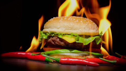 Juicy Spicy Beef Burger Red Hot Stock Footage Video (100% Royalty-free ...