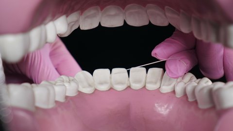 Teeth Cleaning Thread Daily Dental Healthcare Stock Footage Video (100% ...