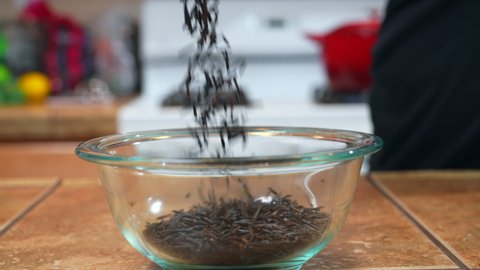 Pouring Wild Black Rice Into Glass Stock Footage Video (100% Royalty ...