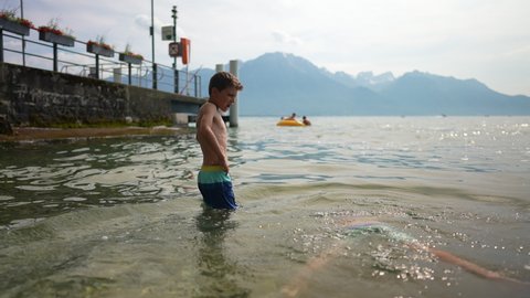 Children Bathing Lake Two Kids Enjoying Stock Footage Video (100% ...