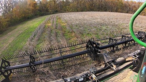 Pov Farmer Using Combine Soybean Header Stock Footage Video (100% ...